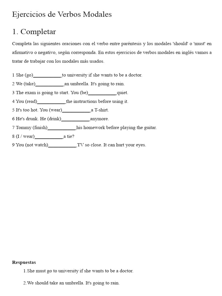 MODALES Ejercicio | PDF