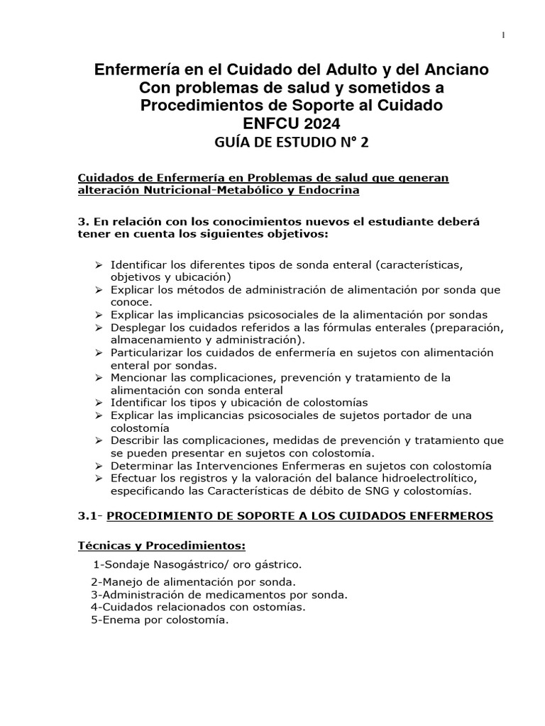 Guía de Estudio #2 SNG - Colostomia 2024 | PDF | Medicamentos con ...