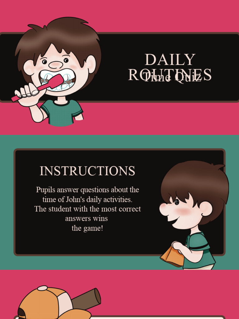 Red and Green Illustrated Daily Routines Time Quiz Presentation | PDF