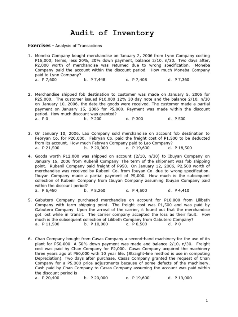 Audit of Inventory Problems With Solutions | PDF | Accounts Payable | Inventory