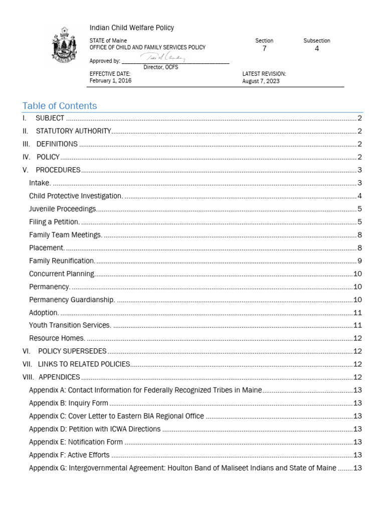 STATE of Maine Office of Child and Family Services Policy Approved By ...