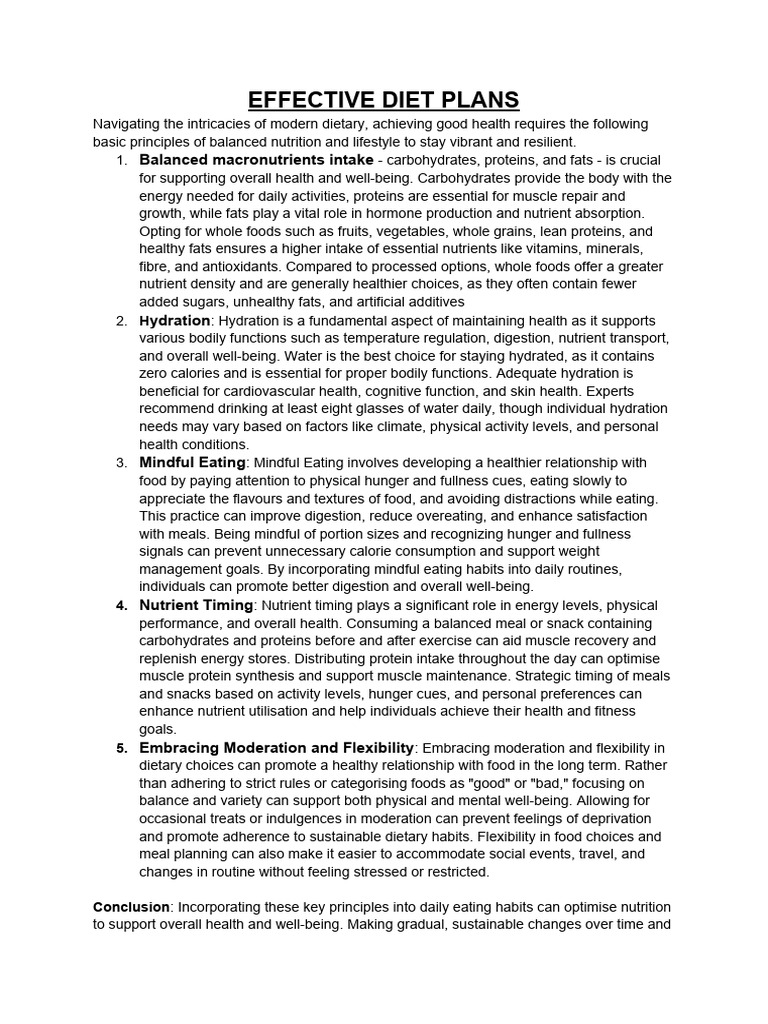 Effective Diet Plans | PDF | Diet (Nutrition) | Diet & Nutrition