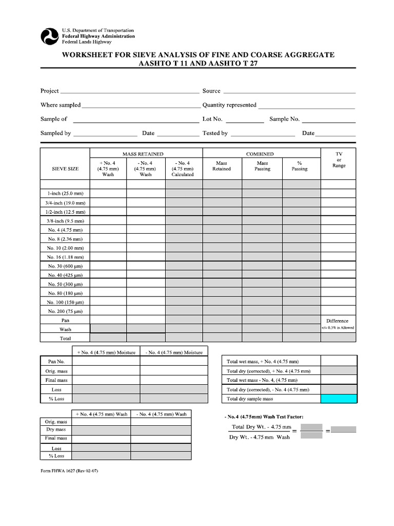 Worksheet For Sieve Analysis | PDF