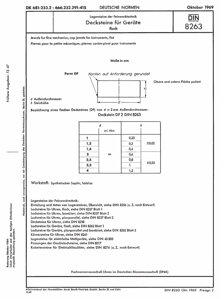 Din 8263 1969-10 | PDF