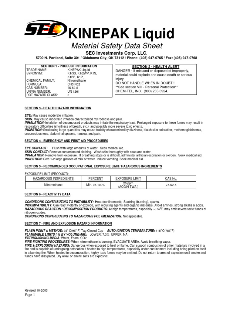 Msds Kinepak | PDF | Combustion | Fires
