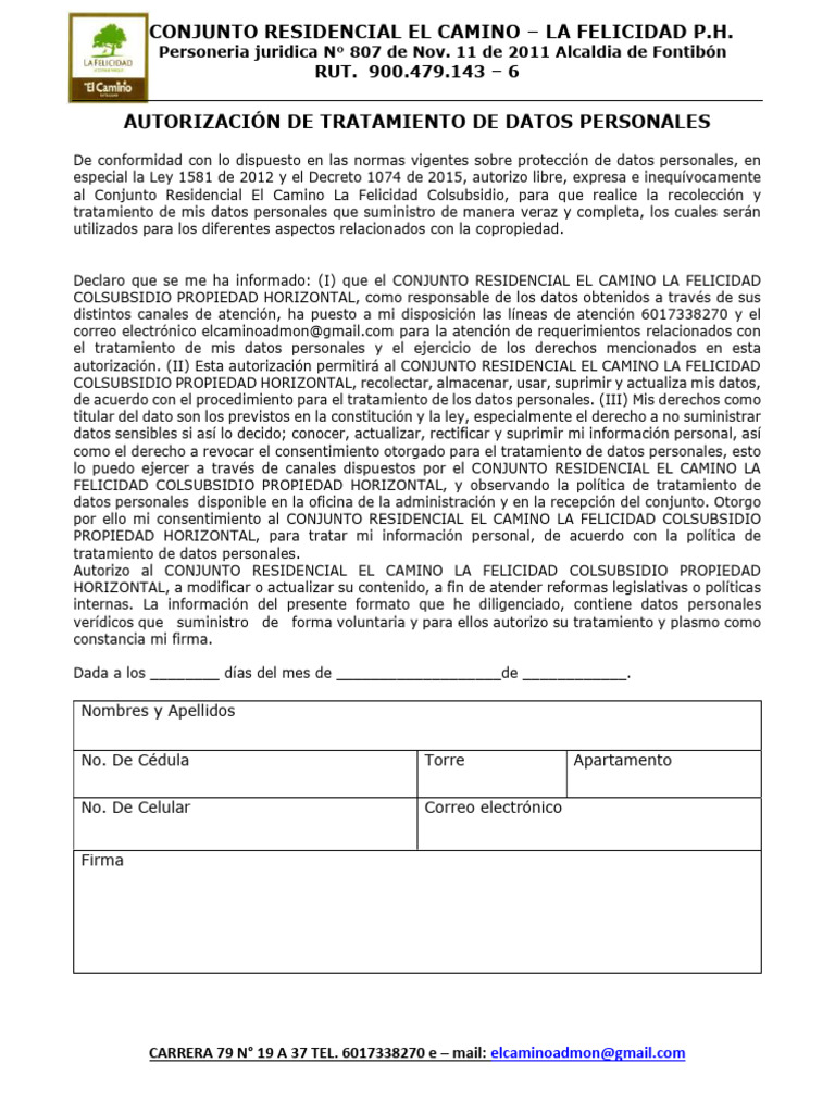 02 Formato de autorización de tratamiento de datos | PDF | Gobierno | Justicia