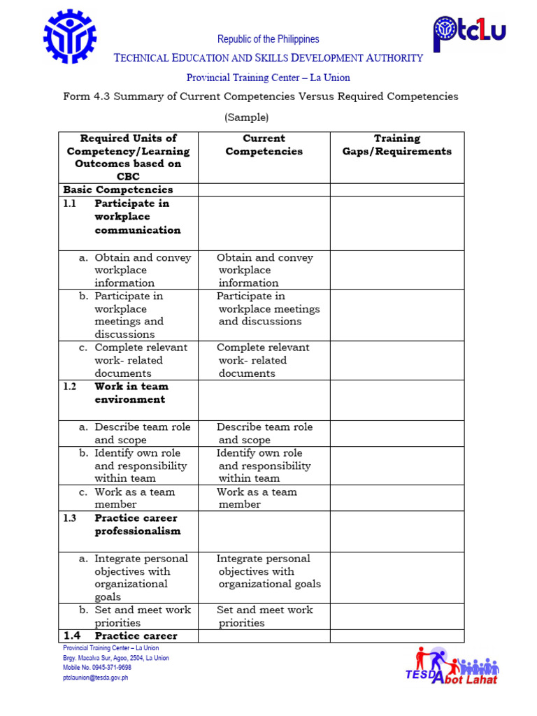 4 Form 4.3 Summary of Current Competencies Vs Required Competencies | PDF | Electronics ...