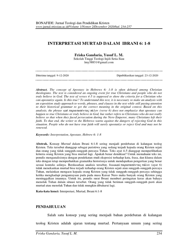 Interpretasi Murtad dalam Ibrani 6:1-8 | PDF | Agama & Spiritualitas