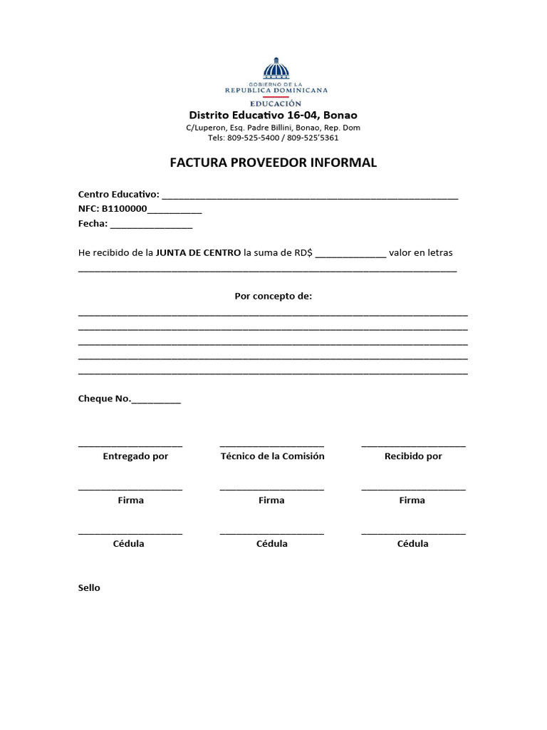 Factura Proveedor Informal | PDF | Finanzas y dinero