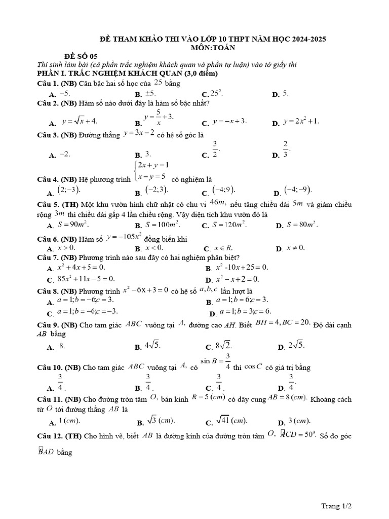 ĐỀ TOÁN 05 | PDF