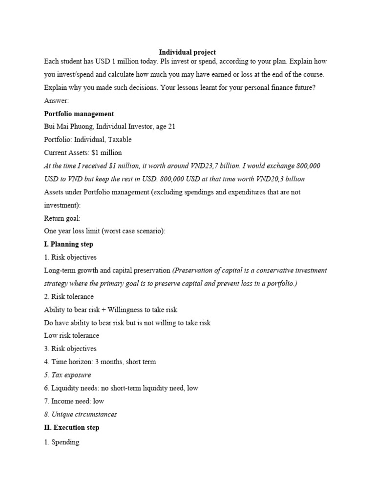 Personal Finance Individual Project | PDF | Investing | Diversification (Finance)