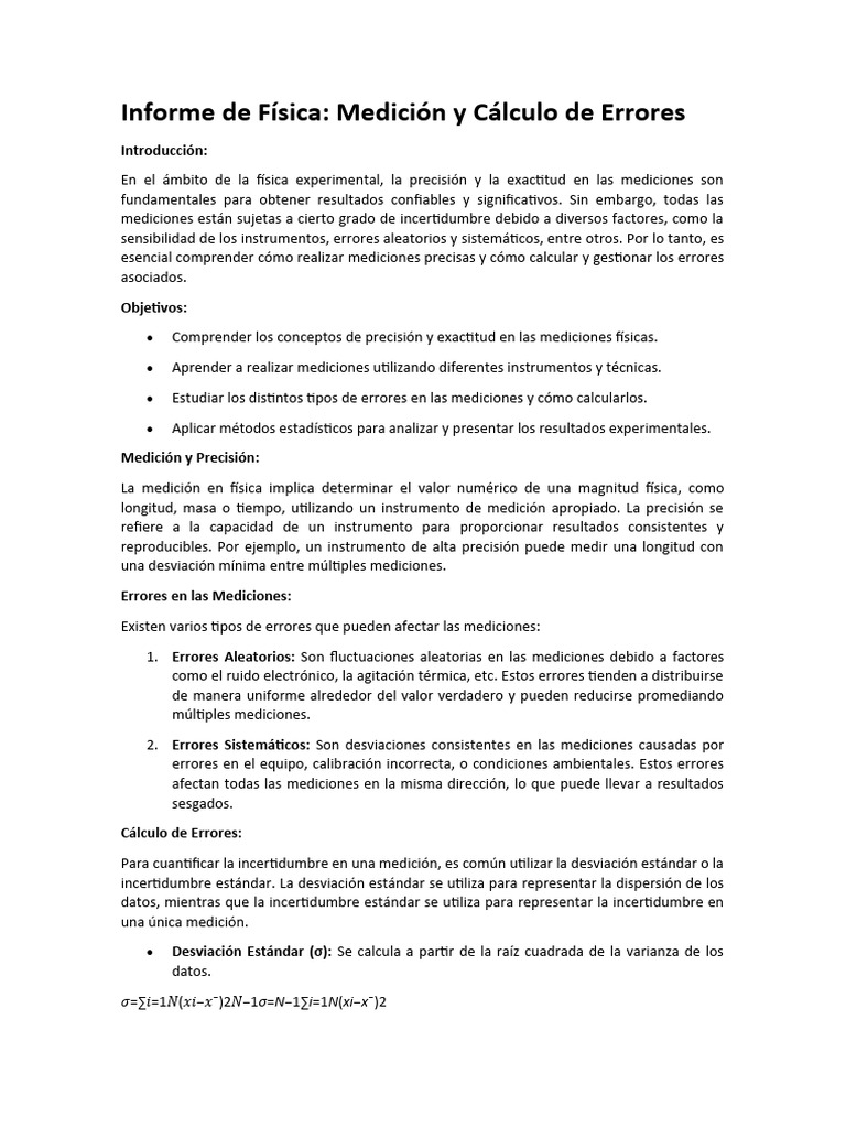 Informe de Física | PDF | Medición | Exactitud y precisión