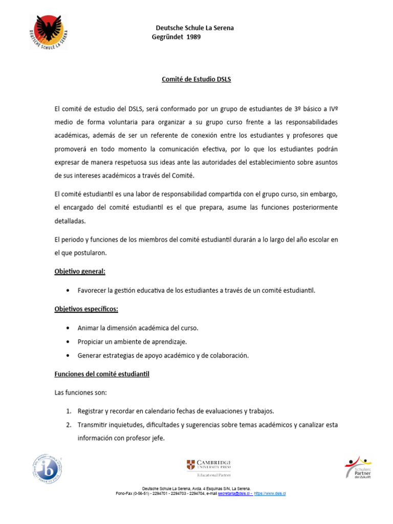 Comité Estudiantil DSLS: Funciones y Objetivos | PDF | Maestros ...
