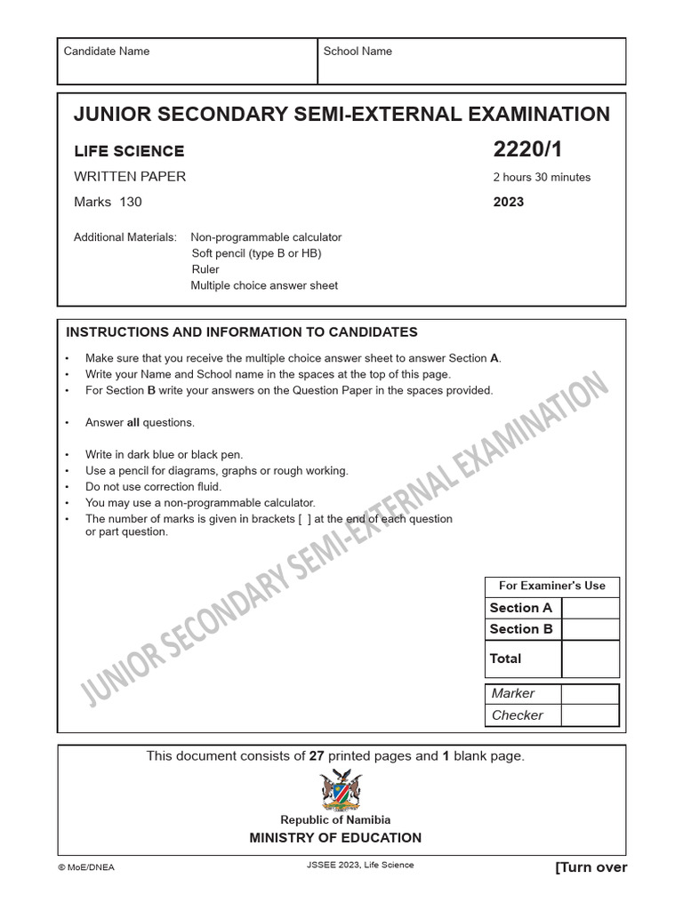 Grade 9 Life Science Exam 2023 Namibia | PDF | Human Body | Plasmodium