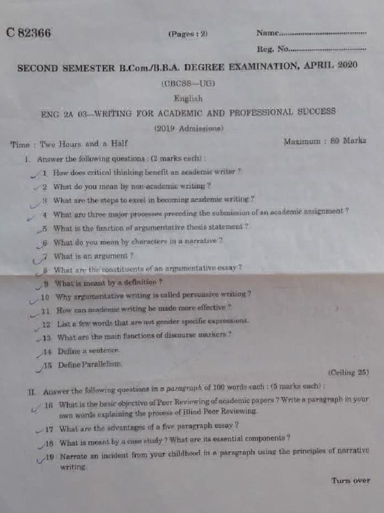 Academic Writing QP 2020 | PDF | Essays | Human Communication