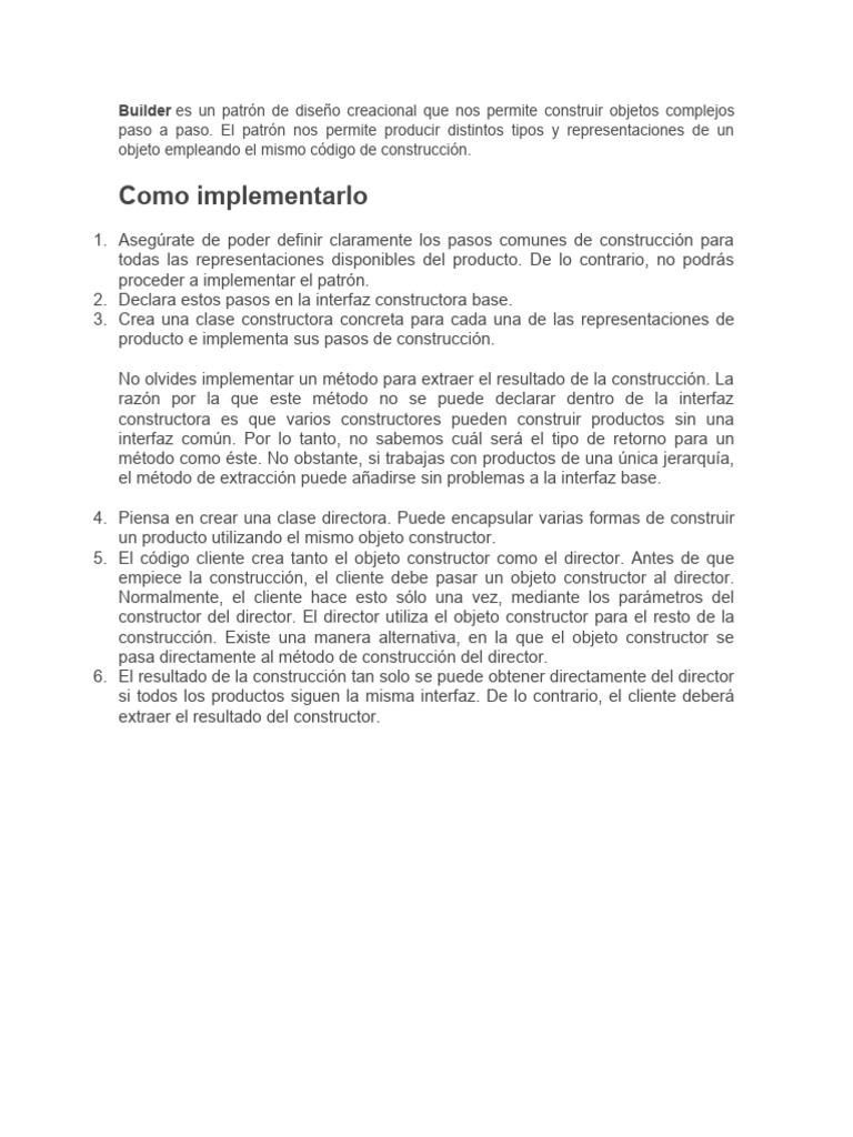 Implementación del Patrón Builder en Diseño | PDF