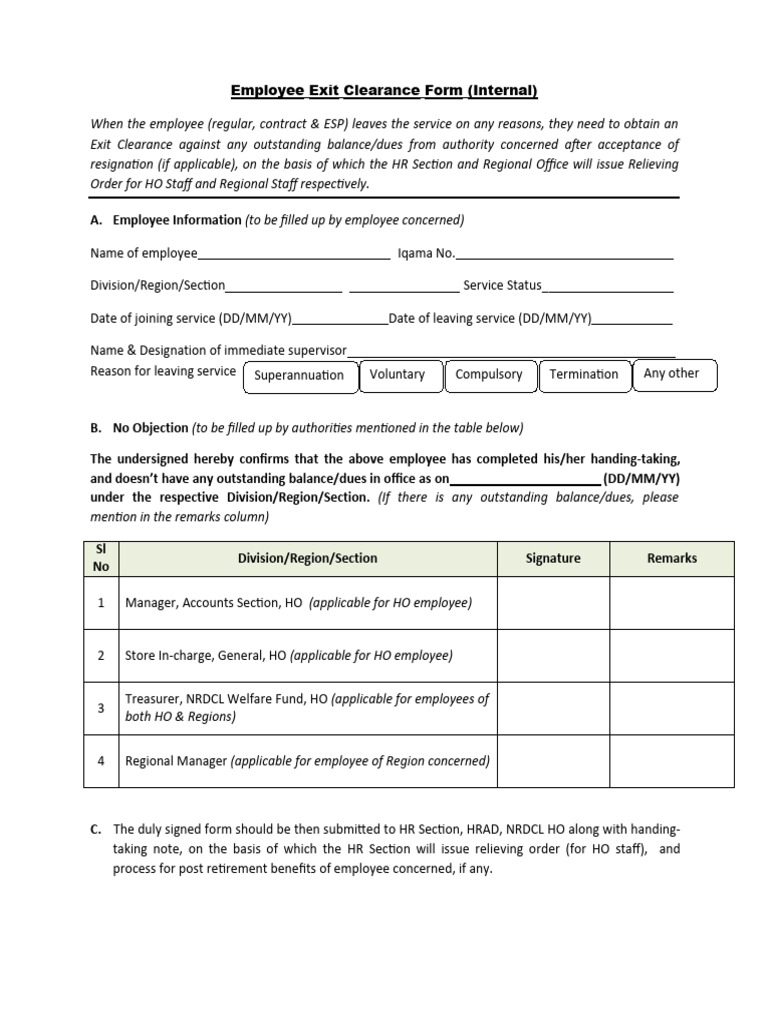 Employee Exit Clearance Form Guide | PDF | Finance & Money Management