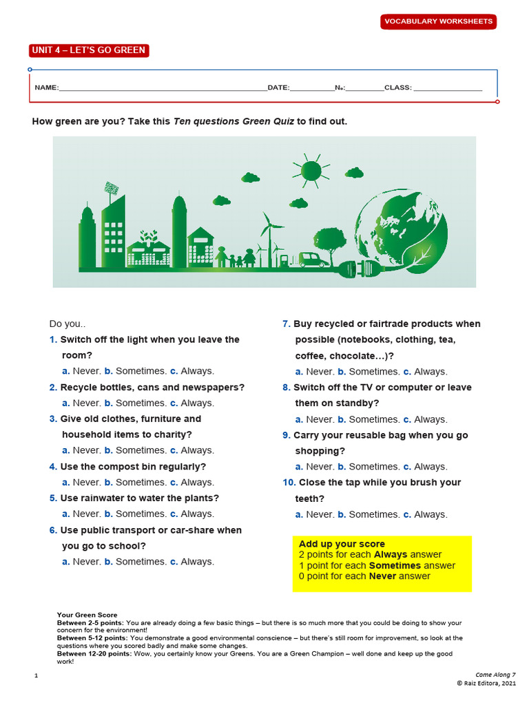 Vocabulary Unit 4 Let's Go Green | PDF | Sustainable Development ...