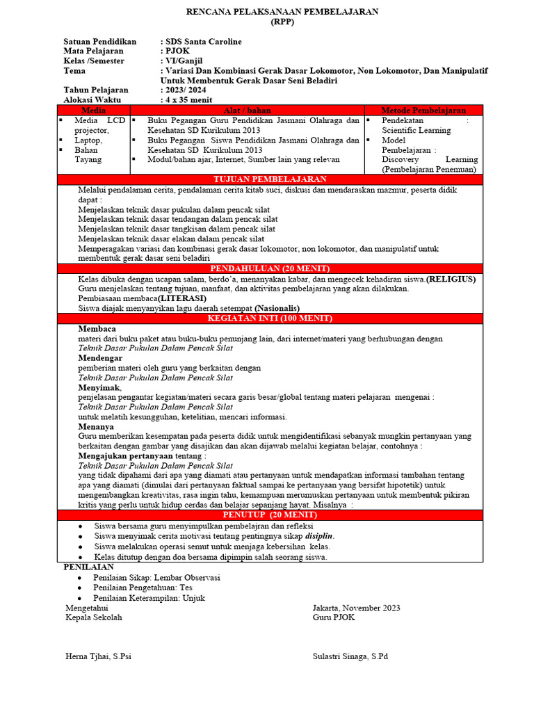 kelas 6 Variasi Dan Kombinasi Gerak Dasar Lokomotor, Non Lokomotor, Dan Manip | PDF