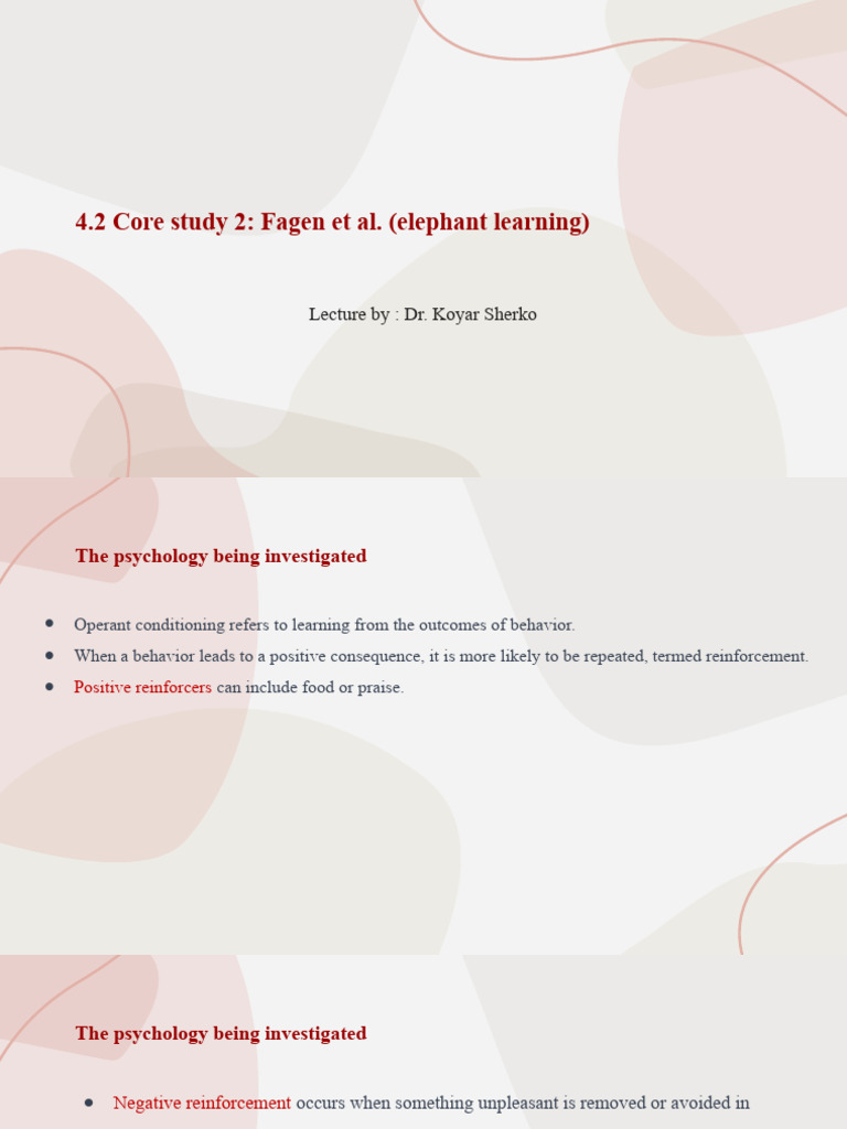4.2 Core Study 2: Fagen Et Al. (Elephant Learning) : Lecture By: Dr ...