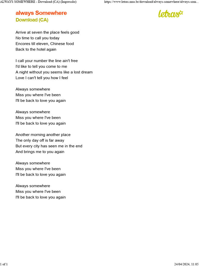 ALWAYS SOMEWHERE - Download (CA) (Impressão) | PDF