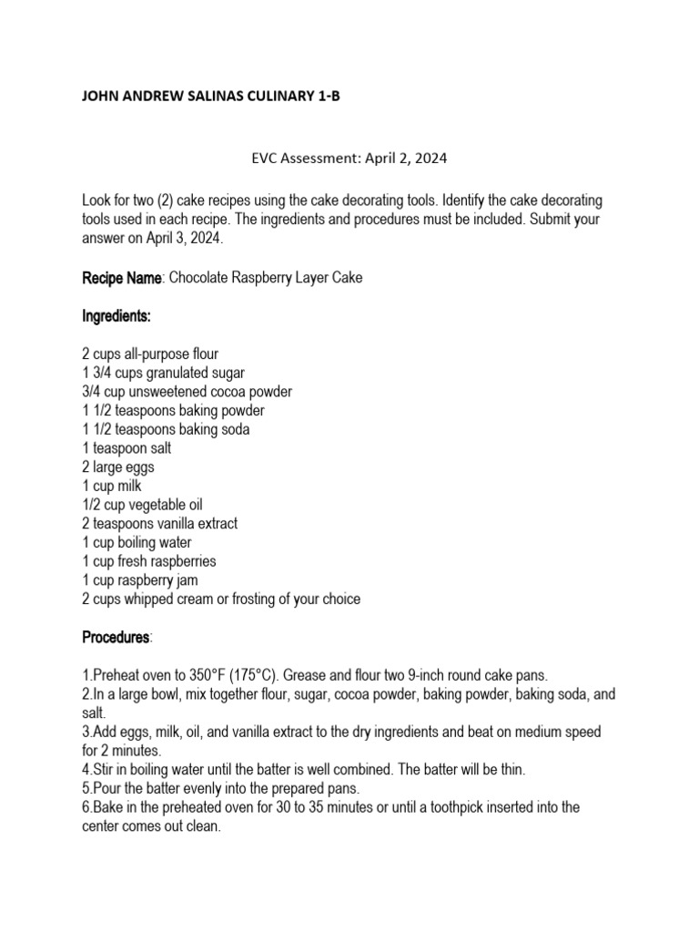 EVC Assessment 4 2 24 | PDF | Cakes | Baked Goods