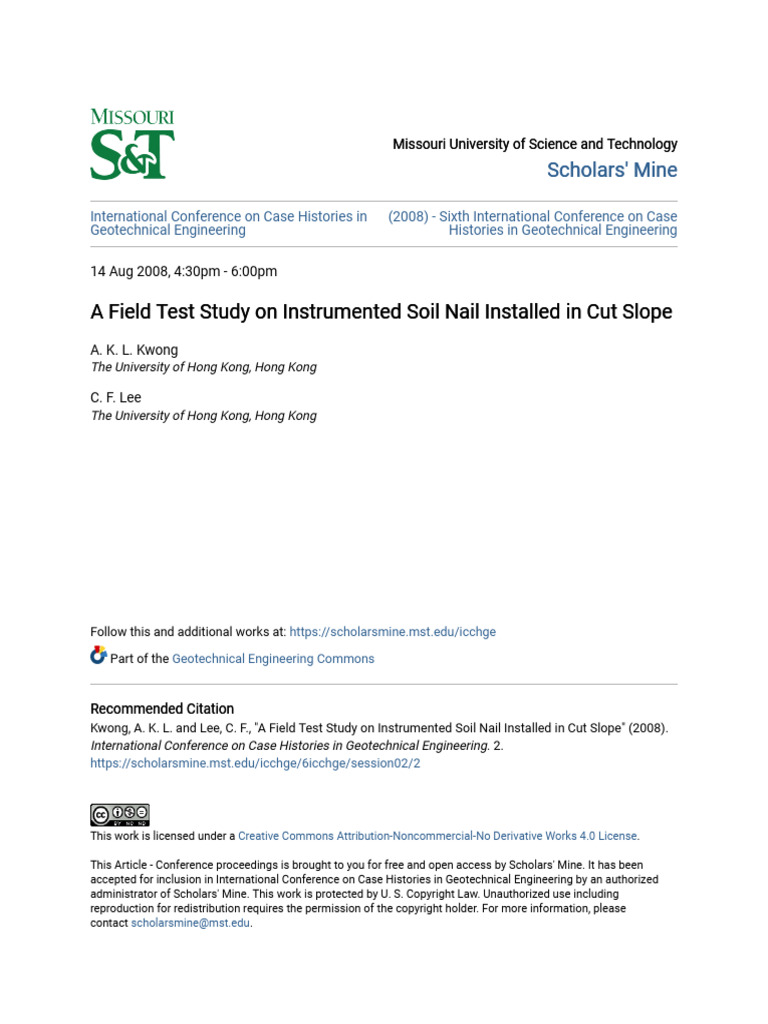 A Field Test Study On Instrumented Soil Nail Installed in Cut Slo | PDF ...