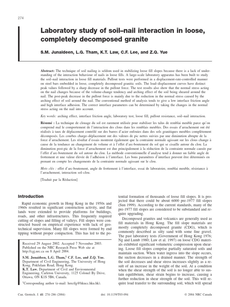 Laboratory Study of Soil-Nail Interaction in Loose | PDF | Stress ...