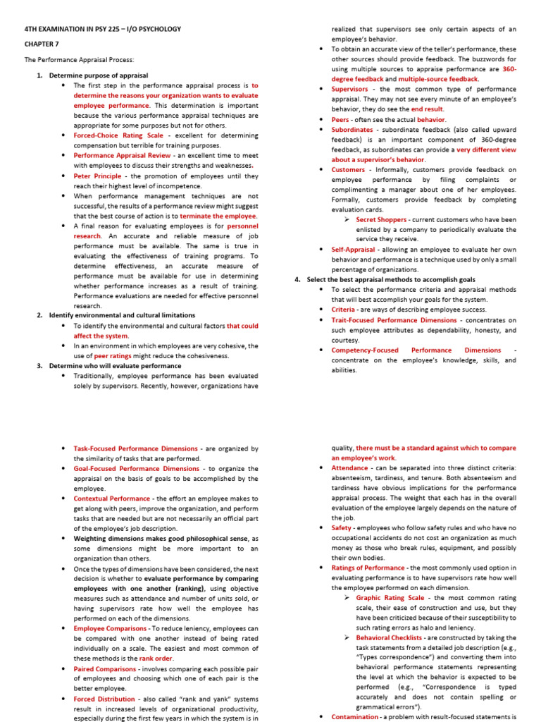 (PSY 225) 4th Examination Reviewer | PDF | Performance Appraisal | Employment