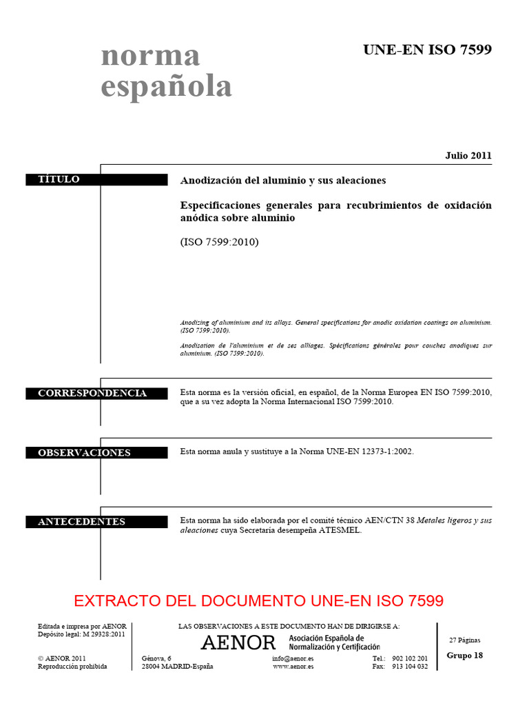(Ex) Une-En Iso 7599 2011 | PDF | Aluminio | Revestimiento