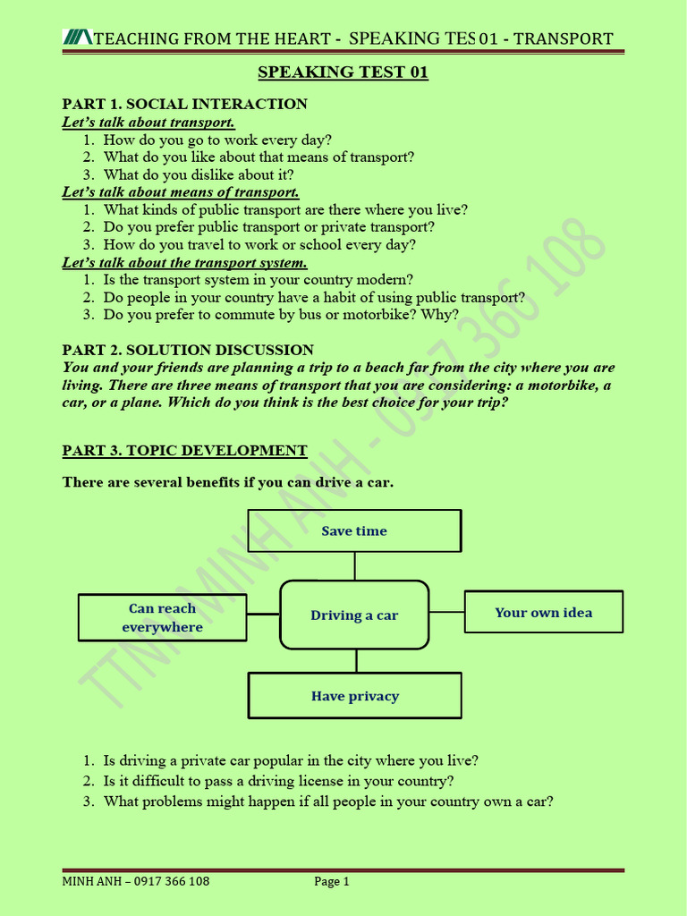 B1 Speaking Test: Transport Topics | PDF | Transport | Public Transport