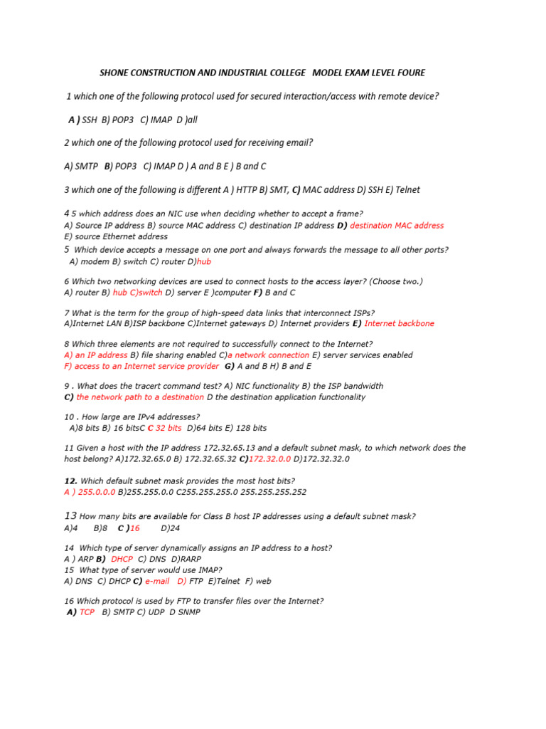 MODEL answer sheet | PDF | Internet Protocol Suite | Computer Network