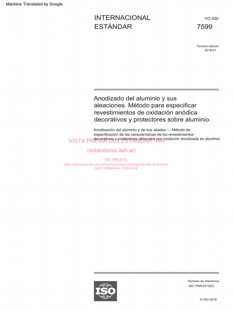 Iso 7599 2018 - Español | PDF | Aluminio | Organización internacional para la estandarización