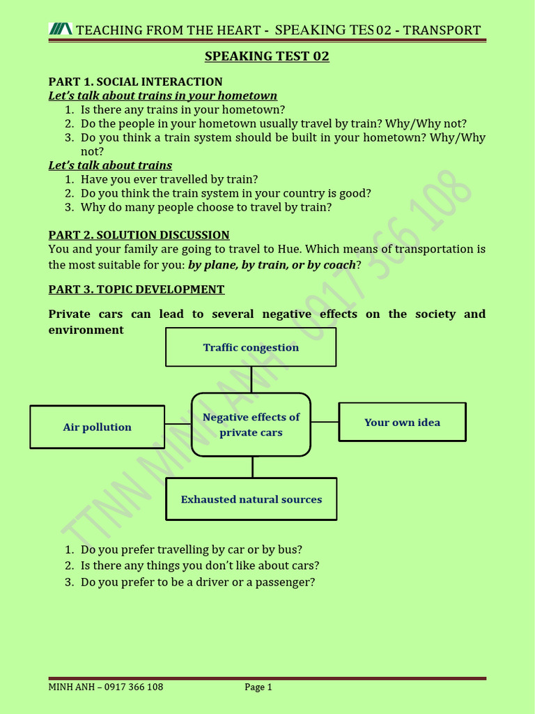 VSTEP B1 SPEAKING TEST 2 | PDF | Train | Transport