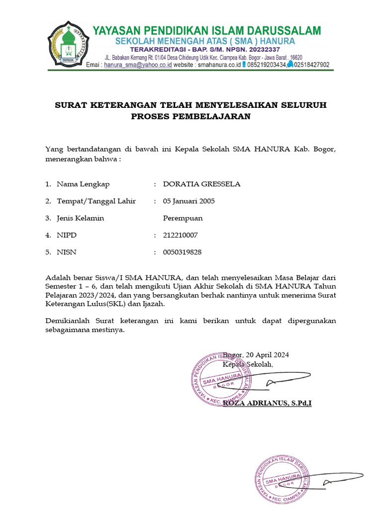 Surat Keterangan Lulus SMA Hanura | PDF | Kesehatan Holistik
