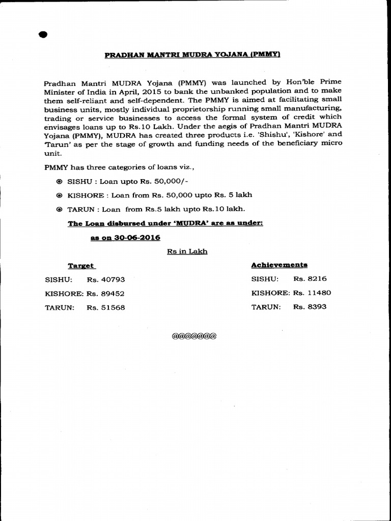 Pradhan Mantri Mudra Yojana (PMMY) | PDF