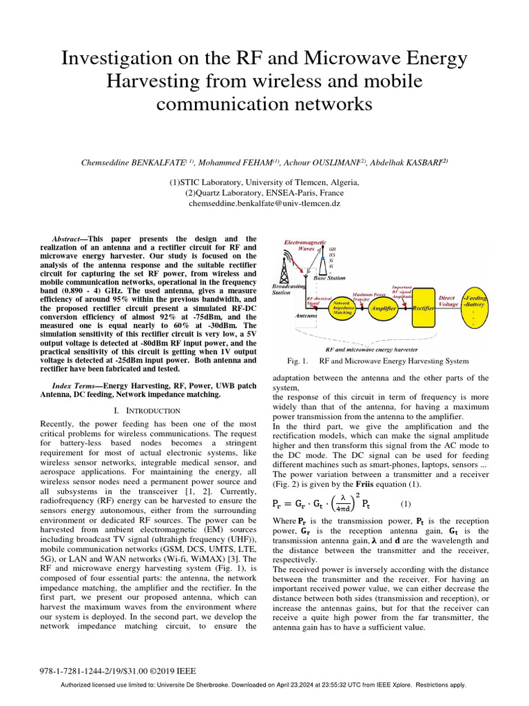 RF Microwave Energy Harvesting System | PDF | Antenna (Radio) | Rectifier