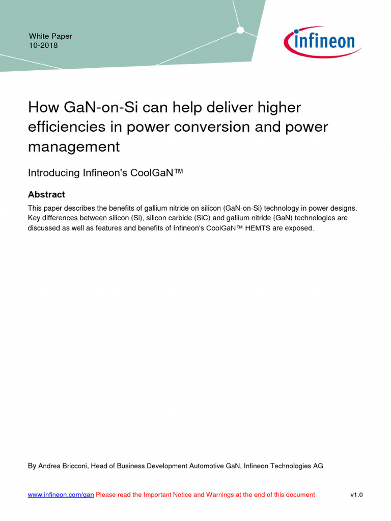 Infineon-1 WhitePaper How GaN On Si Can Help Deliver Higher Efficiencies in Power Conversion and ...