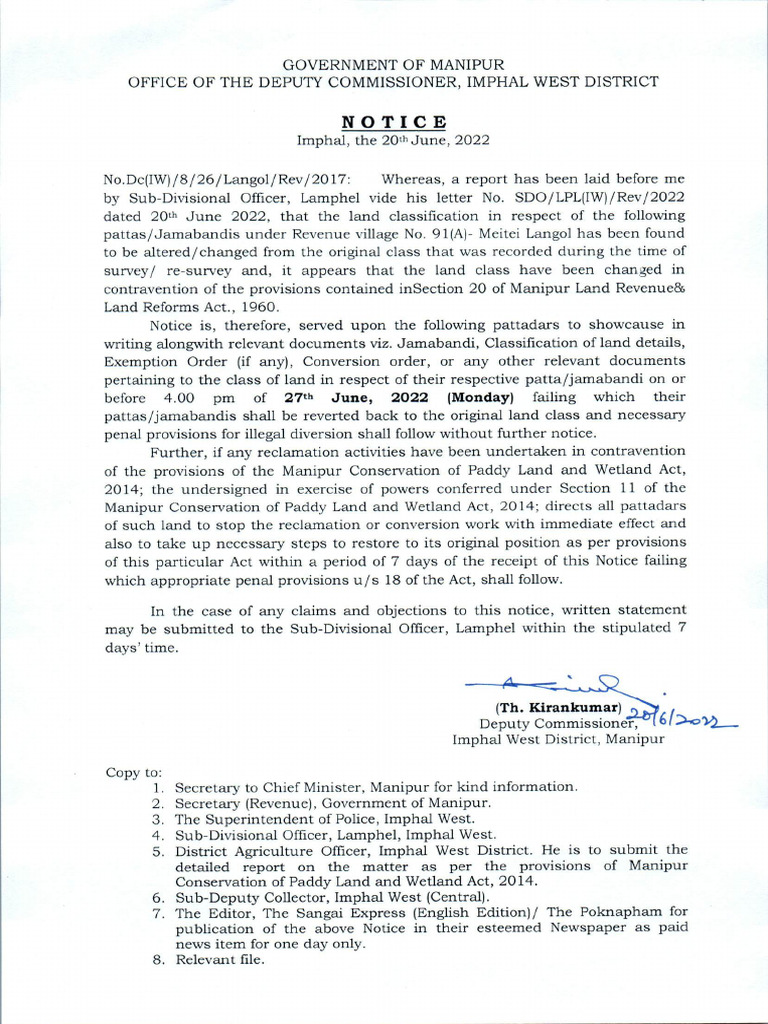 Meitei Langol Sheet 1 Notification | PDF