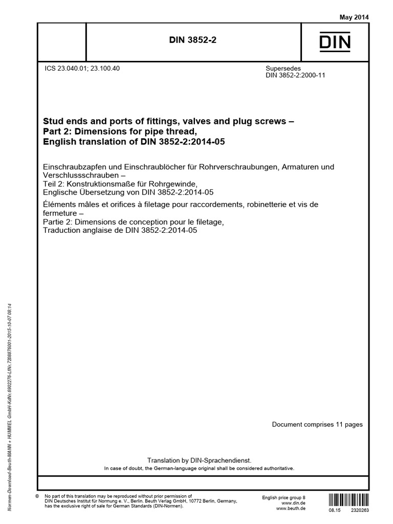 Din 3852-2 - en - 01 | Download Free PDF | Pipe (Fluid Conveyance) | Screw