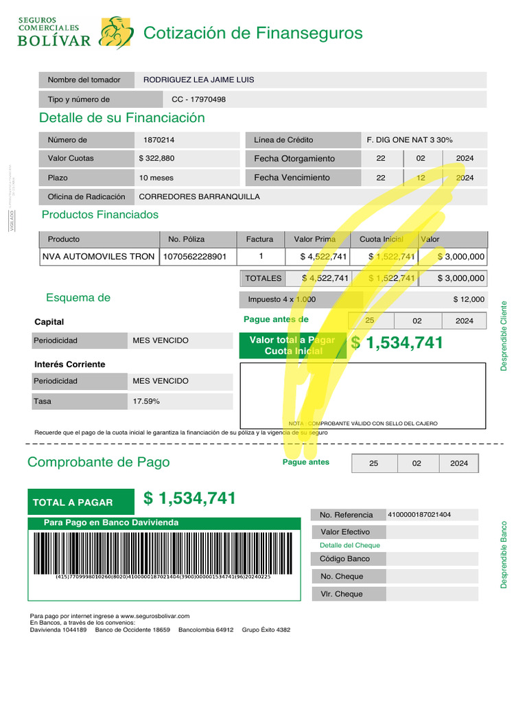 Recibo de Pago Primera Cuota | PDF | Bancos | Dinero