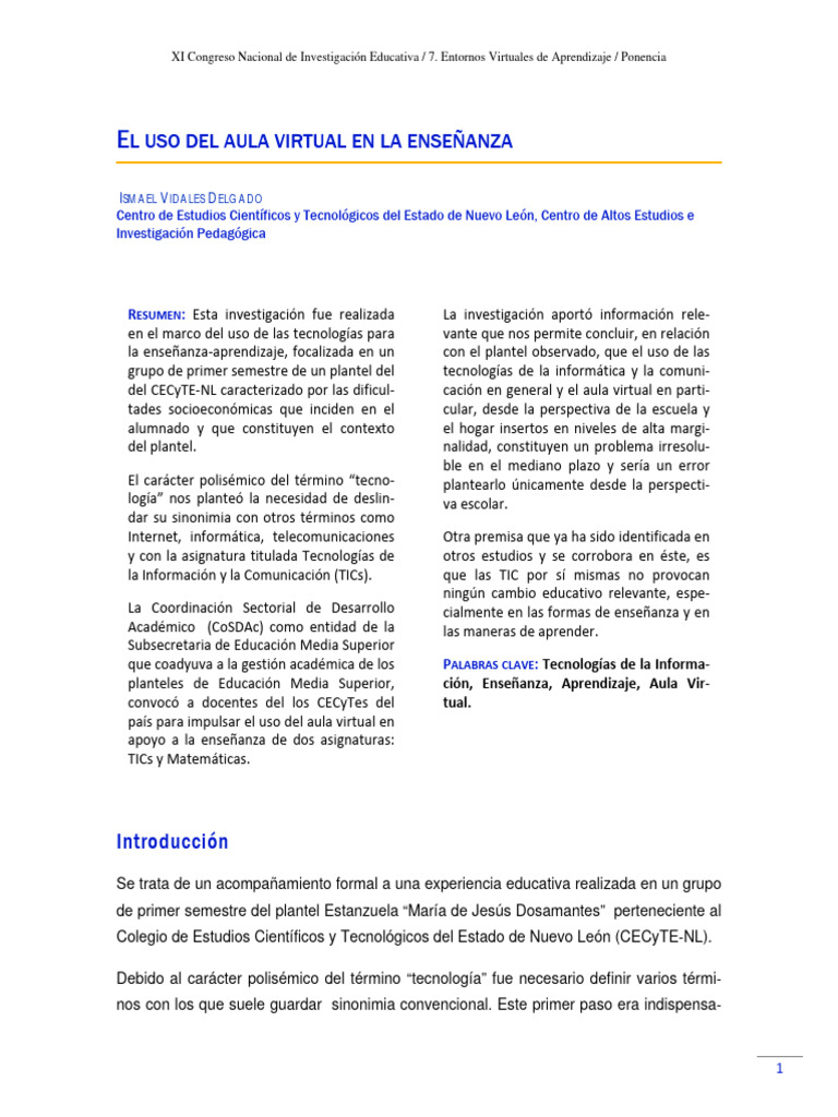 Uso Del Aula Virtual en El Salón de Clases | PDF | Enseñando | Tecnologia Educacional