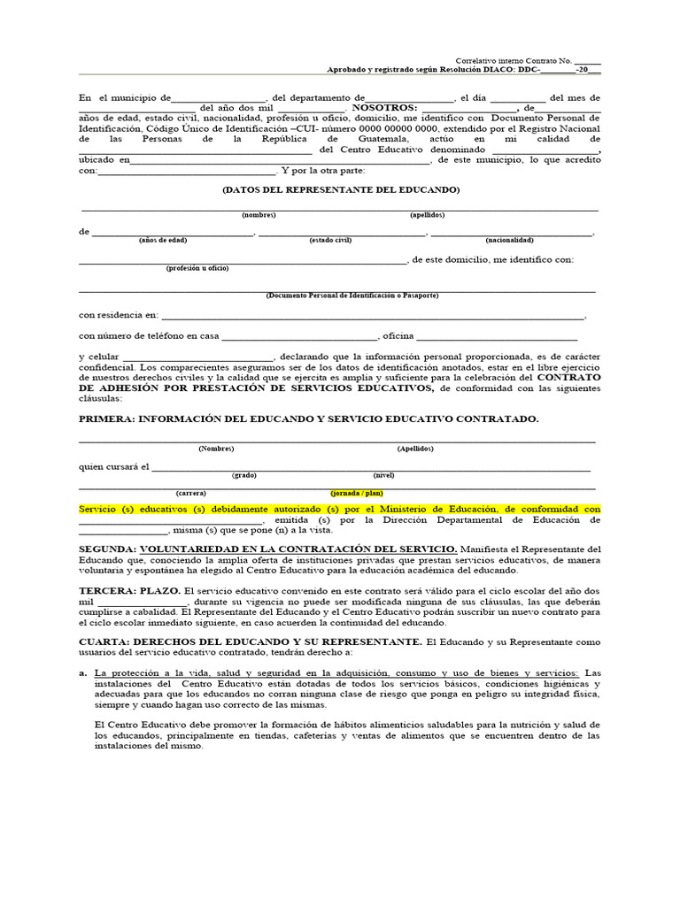 Modelo de Contrato de Adhesion Para Menores de Edad | PDF | Escuelas ...