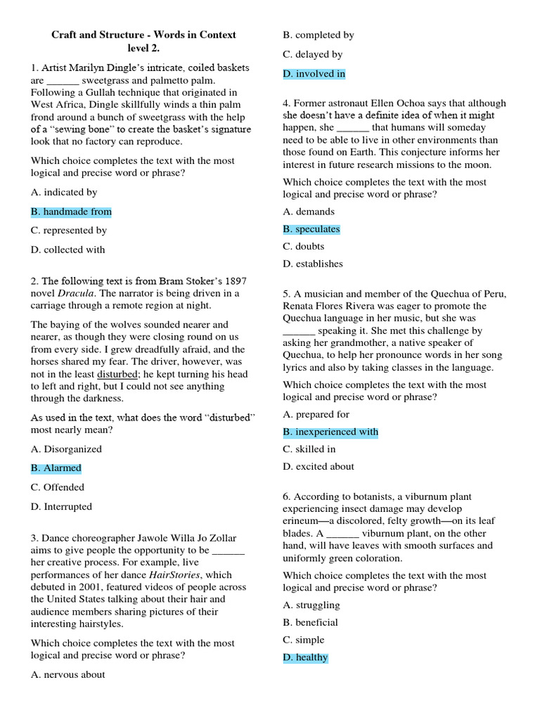 Contextual Vocabulary Completion Tasks | PDF