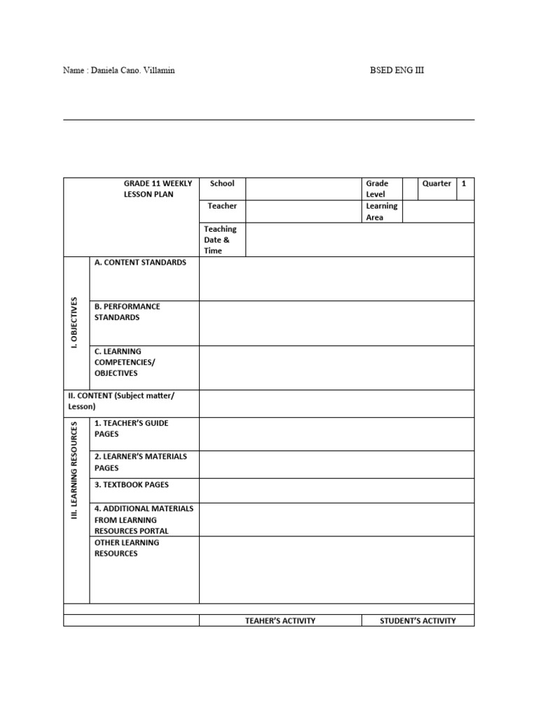 Lesson Plan Format 1 | PDF | Lesson Plan | Learning