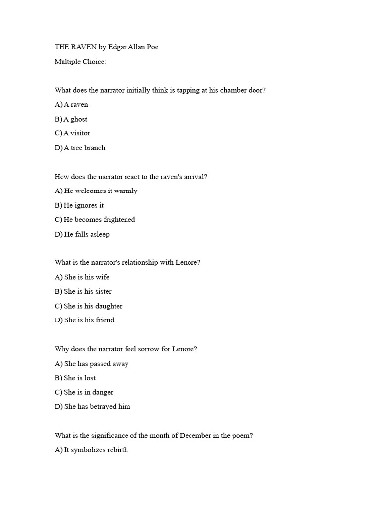 The Raven Comprehension Questions | PDF