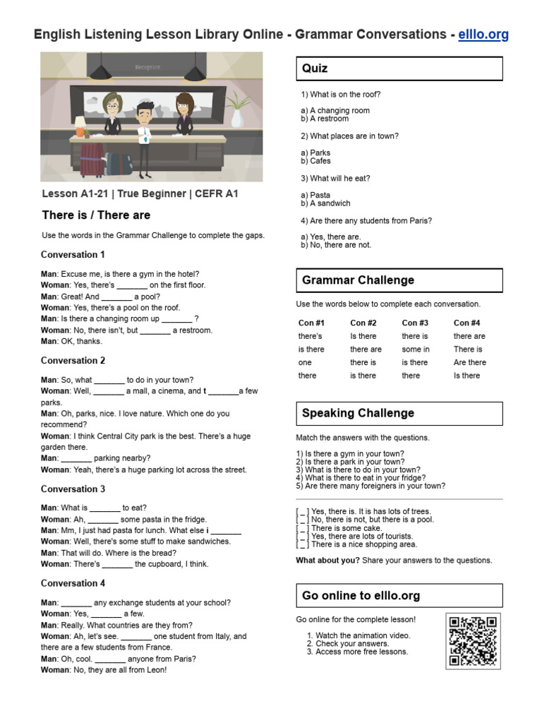 A1 Grammar: There Is/There Are Quiz | PDF