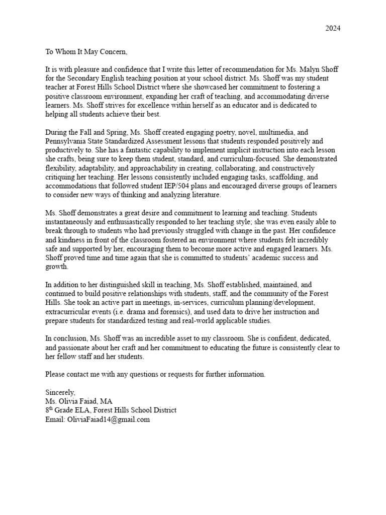 Letter of Rec | Download Free PDF | Learning | Teachers