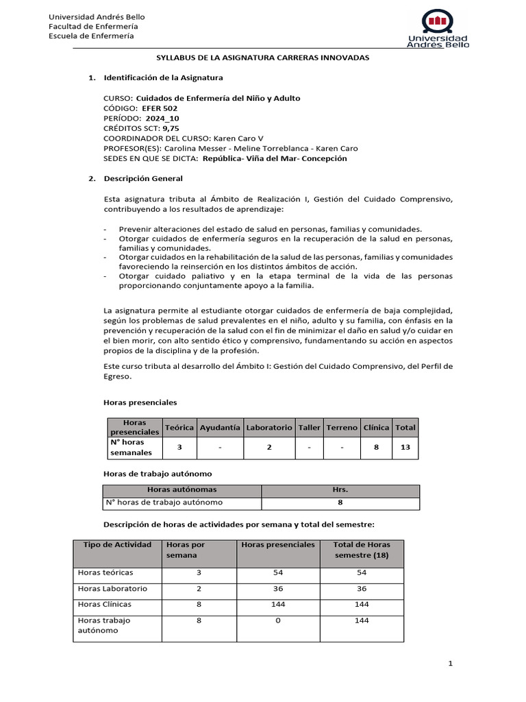 Syllabus EFER 502 | PDF | Enfermería | Evaluación