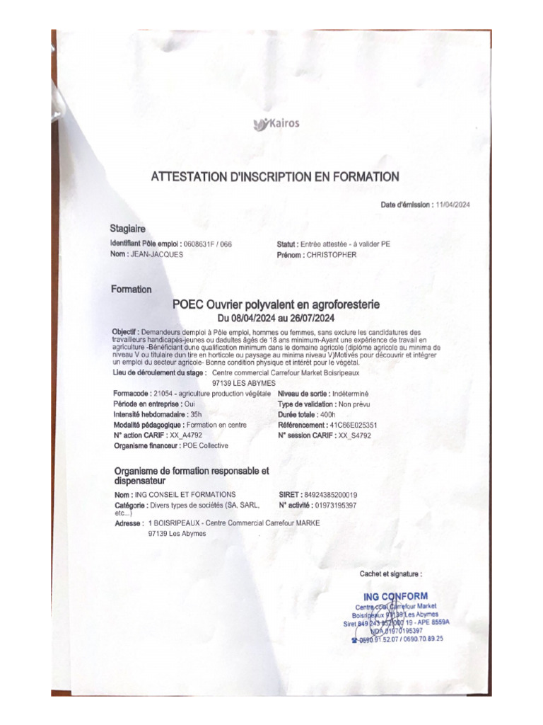 Attestation D'inscription en Formation 3 | PDF